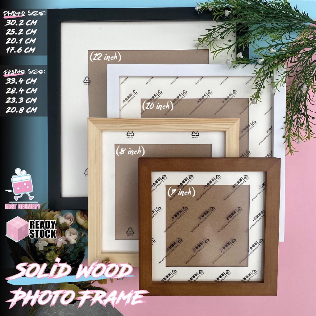 7in/8in/10in/12in/Solid Wood Square Photo Frame Hanging (Ready Stock ...
