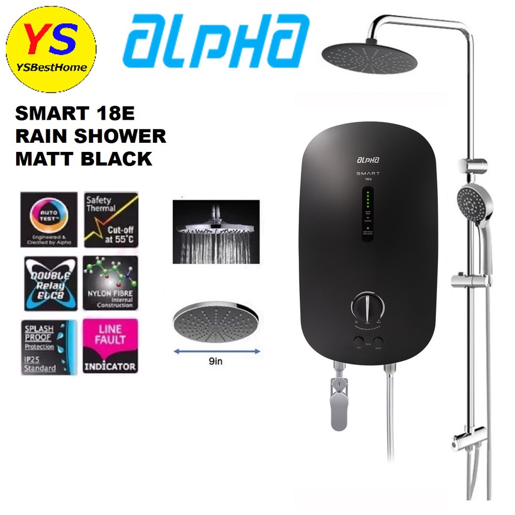 Alpha Water Heater Rain Shower Smart 18i PLUS / SMART 18E PLUS (METAL ...