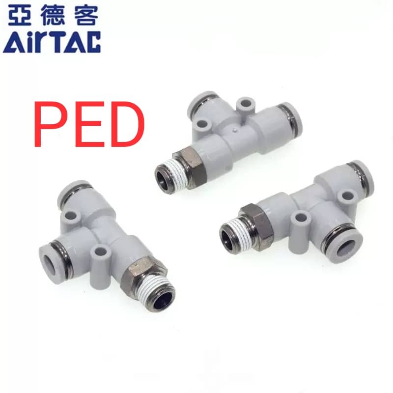 AIRTAC PED SERIES (BLACK COLOUR) PNEUMATIC ONE-TOUCH FITTING PUSH IN MALE RUN TEE CONNECTOR PED4 ...