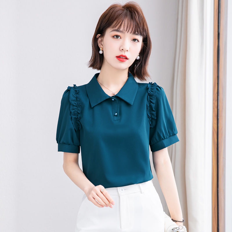 Summer New Womens Shirt Short Sleeve Chiffon Shirt Womens Style Slim