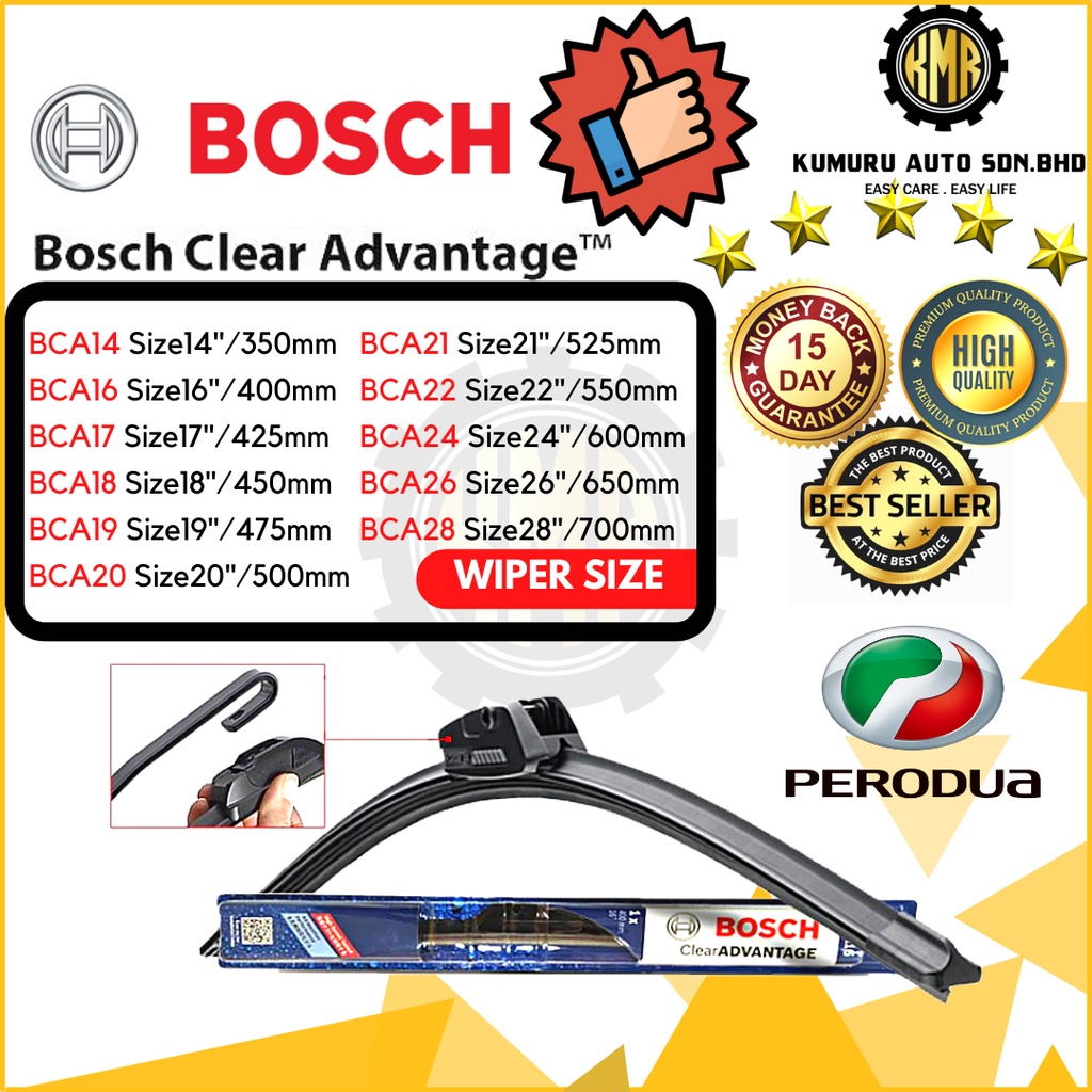 [1 SET] BOSCH CLEAR ADVANTAGE U HOOK WIPER SET For PERODUA KELISA KEMBARA KENARI MYVI KANCIL ...