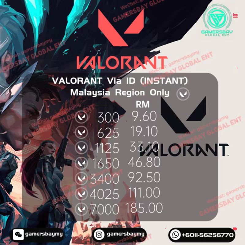 Valorant 3400/4025/7000 Valorant Points Via Valorant Malaysia UID Only ...