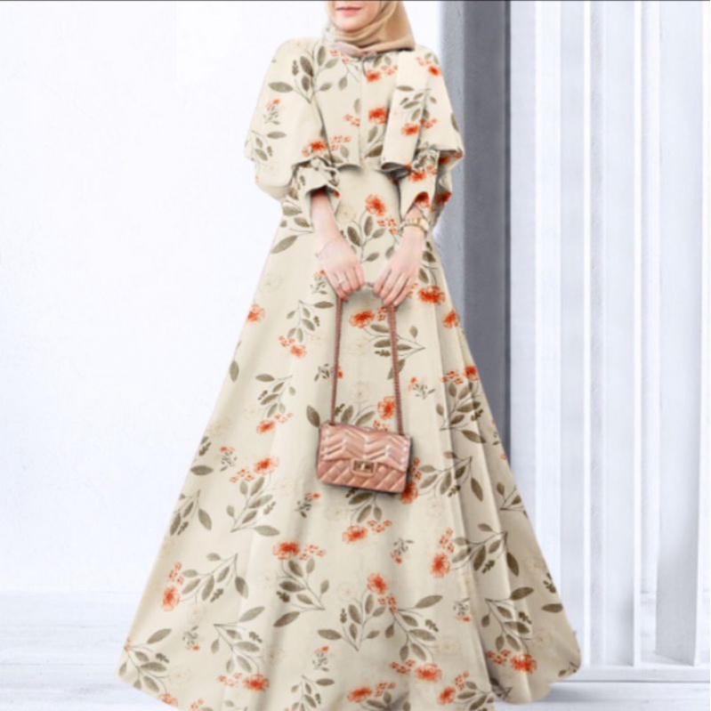 DRESS MUSLIMAH LABUH Women Vintage Floral Printed Drawstring Puff ...