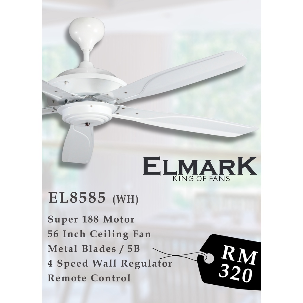 Elmark Ceiling Fan 56" Metal Blades EL8585 (White) | Shopee Malaysia