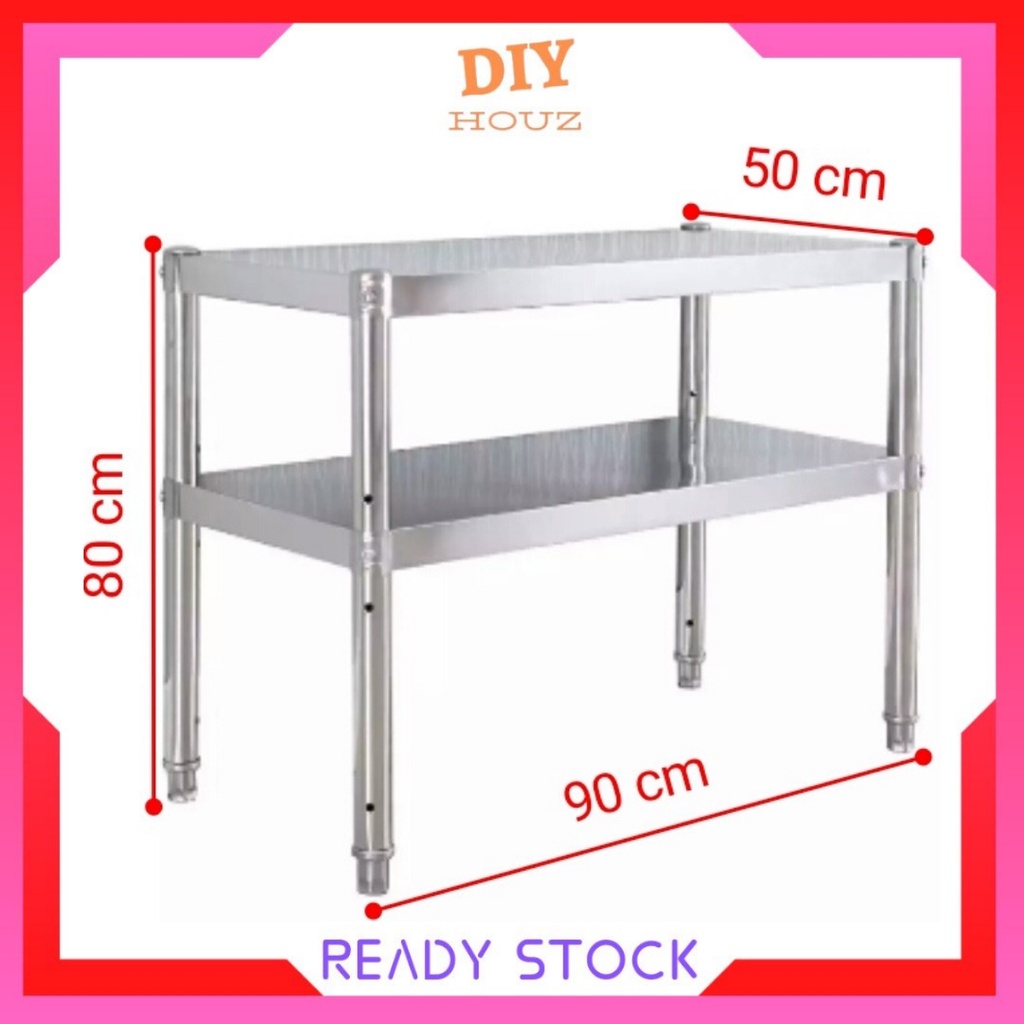 2 TIER STAINLESS STEEL KITCHEN STORAGE RACK ~ 50cm x 90cm x 80cm ...