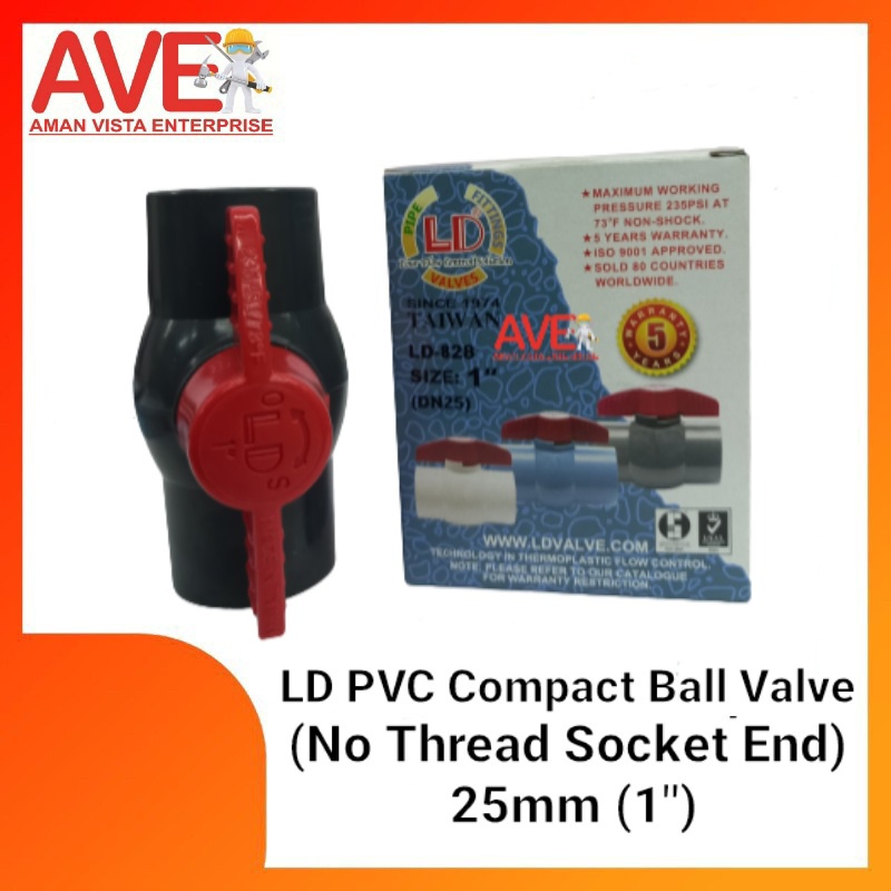 LD-828 PVC Compact Ball Valve (No Thread Socket Ends) 25mm (1") | Shopee Malaysia