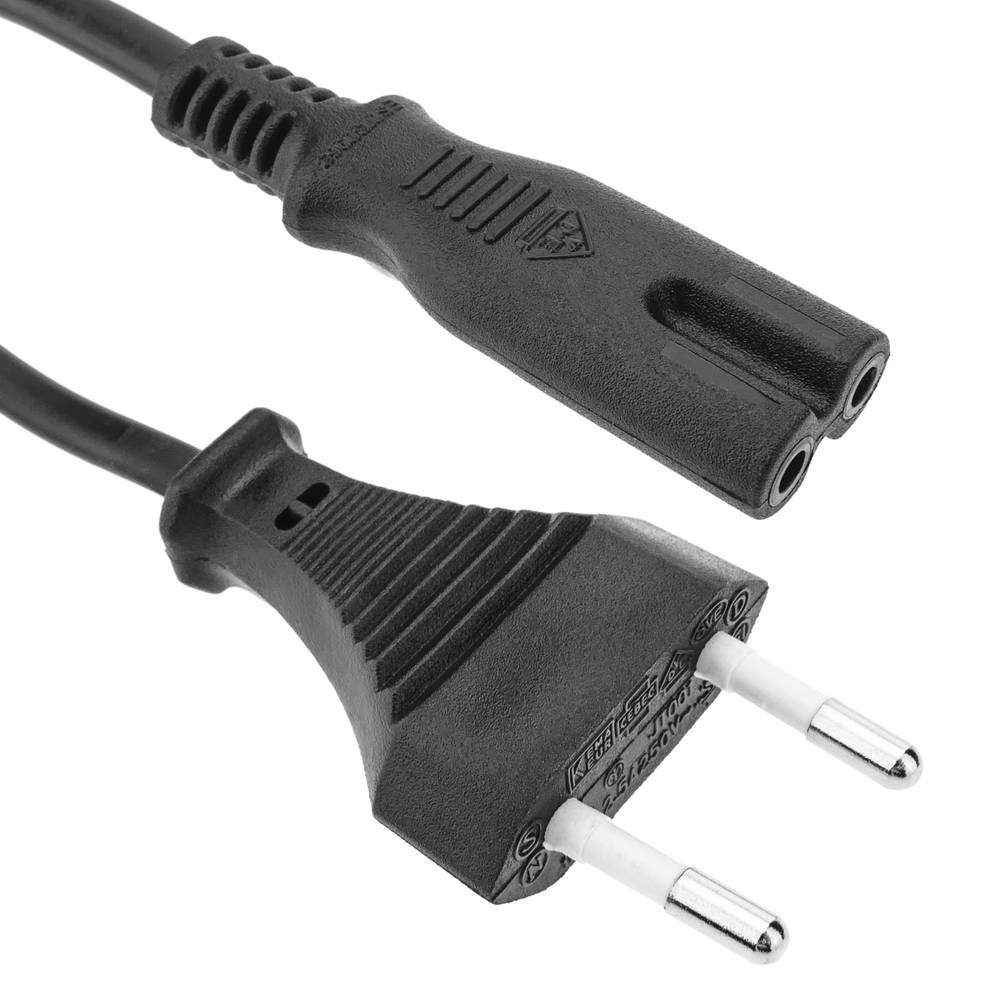 Euro 2 Pin Plug To IEC C7 Mains Power Cable Lead Cord Black | Shopee ...