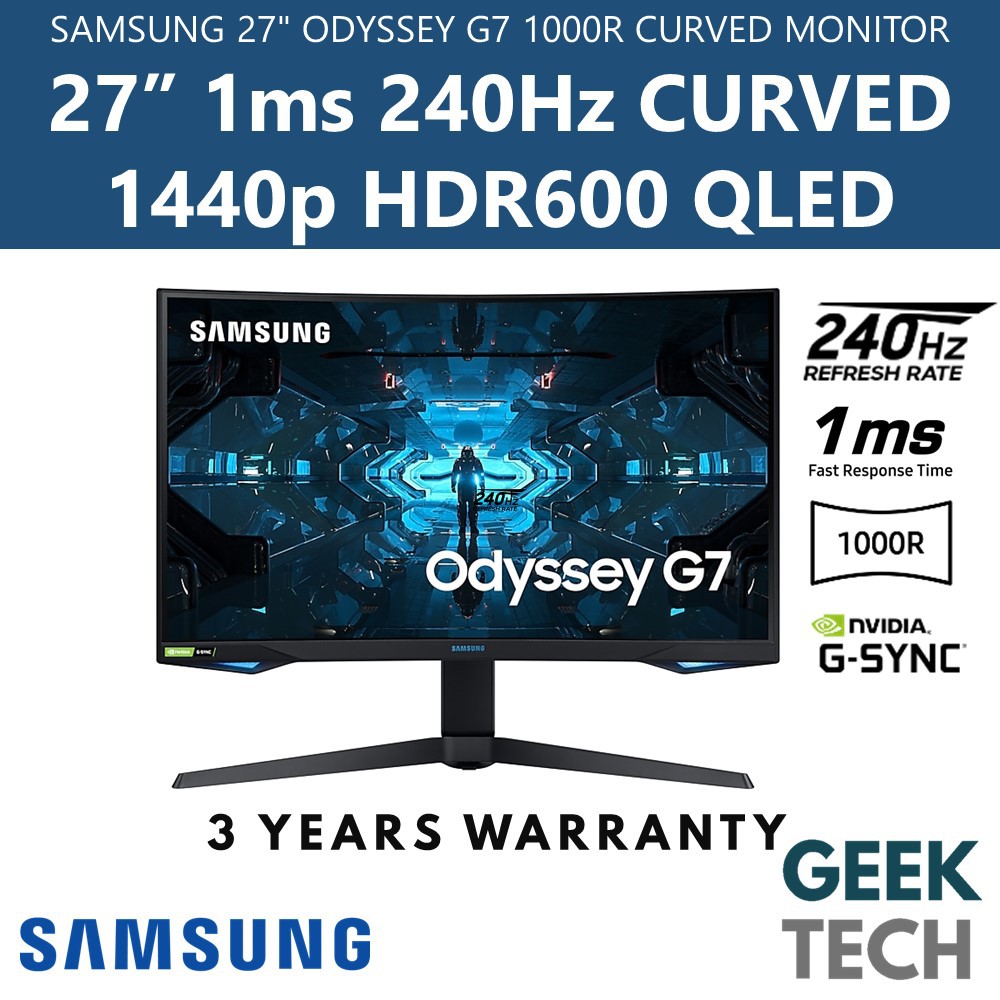 SAMSUNG 27" Odyssey G7 1440p 240Hz 1ms 1000R Curved G-Sync Compatible ...