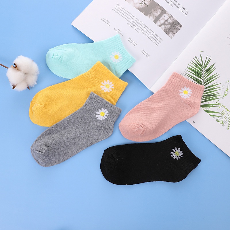 Spring Summer Thin Style Solid Color Socks Boat Small Daisy Low-Top ins ...