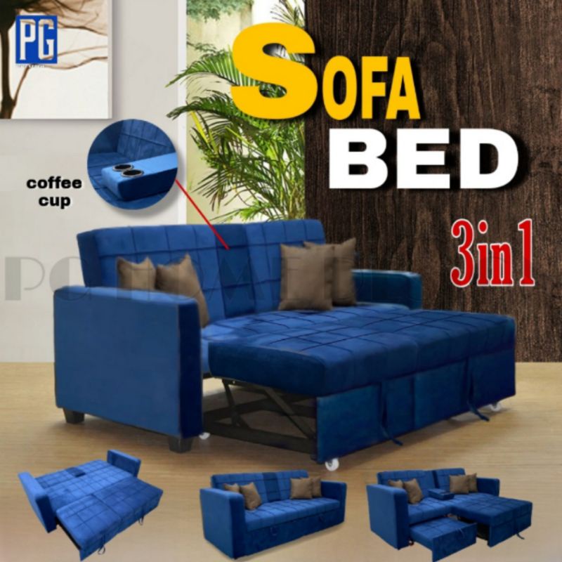 PG HOME:Premium Foldable Sofa Bed 3 Seater Sofa(3 IN 2) FREE 4PCS ...