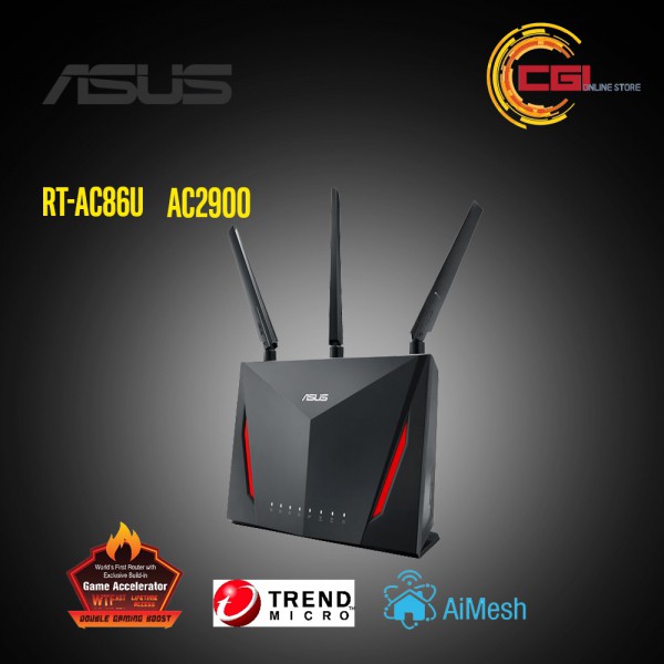 Asus RT-AC86U AC2900 Dual Band Wifi 2.4GHz + 5GHz Gigabit Gaming Router Wireless AC AiMesh ...