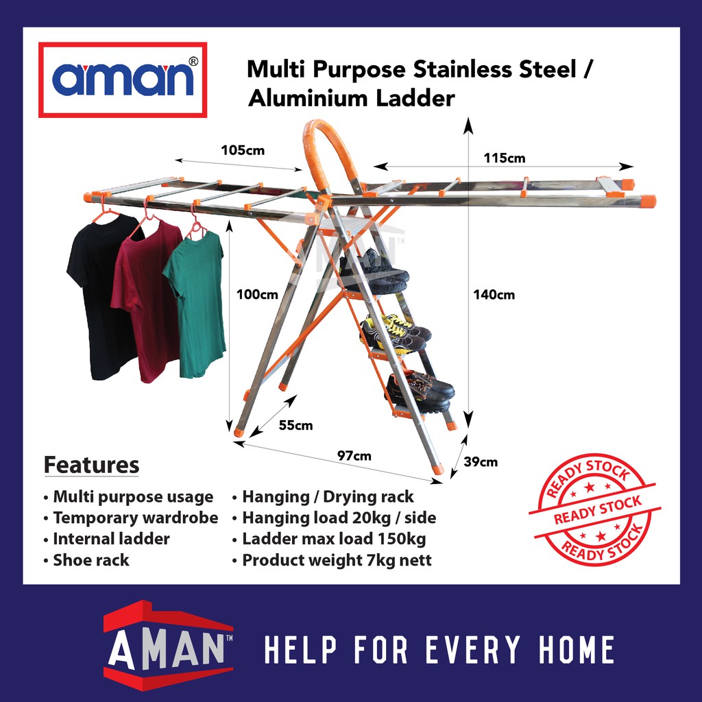 aman Multi Purpose Stainless Steel Aluminium Ladder Clothes Drying Rack ...