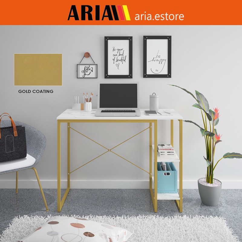 Aria FURNITURE - KENJI GOLD Work Desk/GOLD Study Desk/Office Desk ...