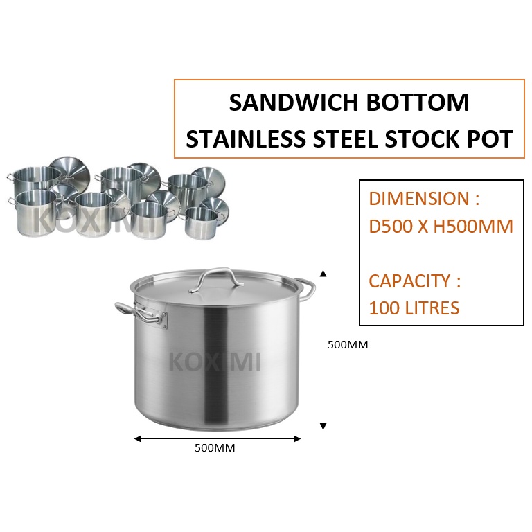 Commercial Heavy Duty Stainless Steel Sandwich Bottom Stock Pot 100 ...