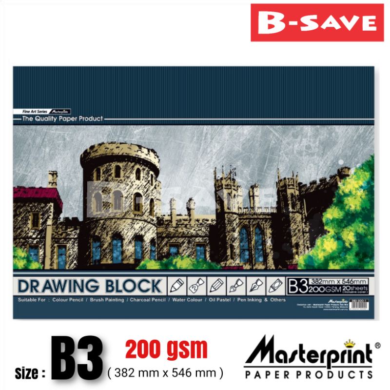 Masterprint Drawing Block B3 200gsm 18 sheets / Buku Lukisan Saiz B3 ...