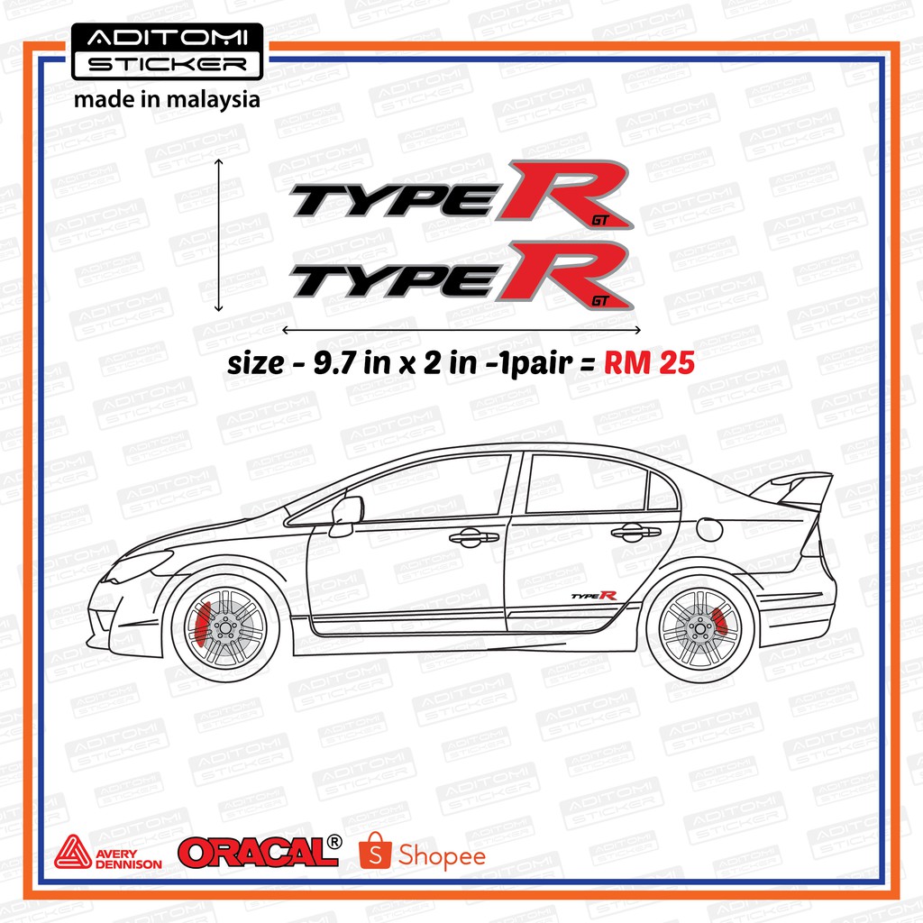 Honda Civic Type R GT side door diecut sticker | Shopee Malaysia