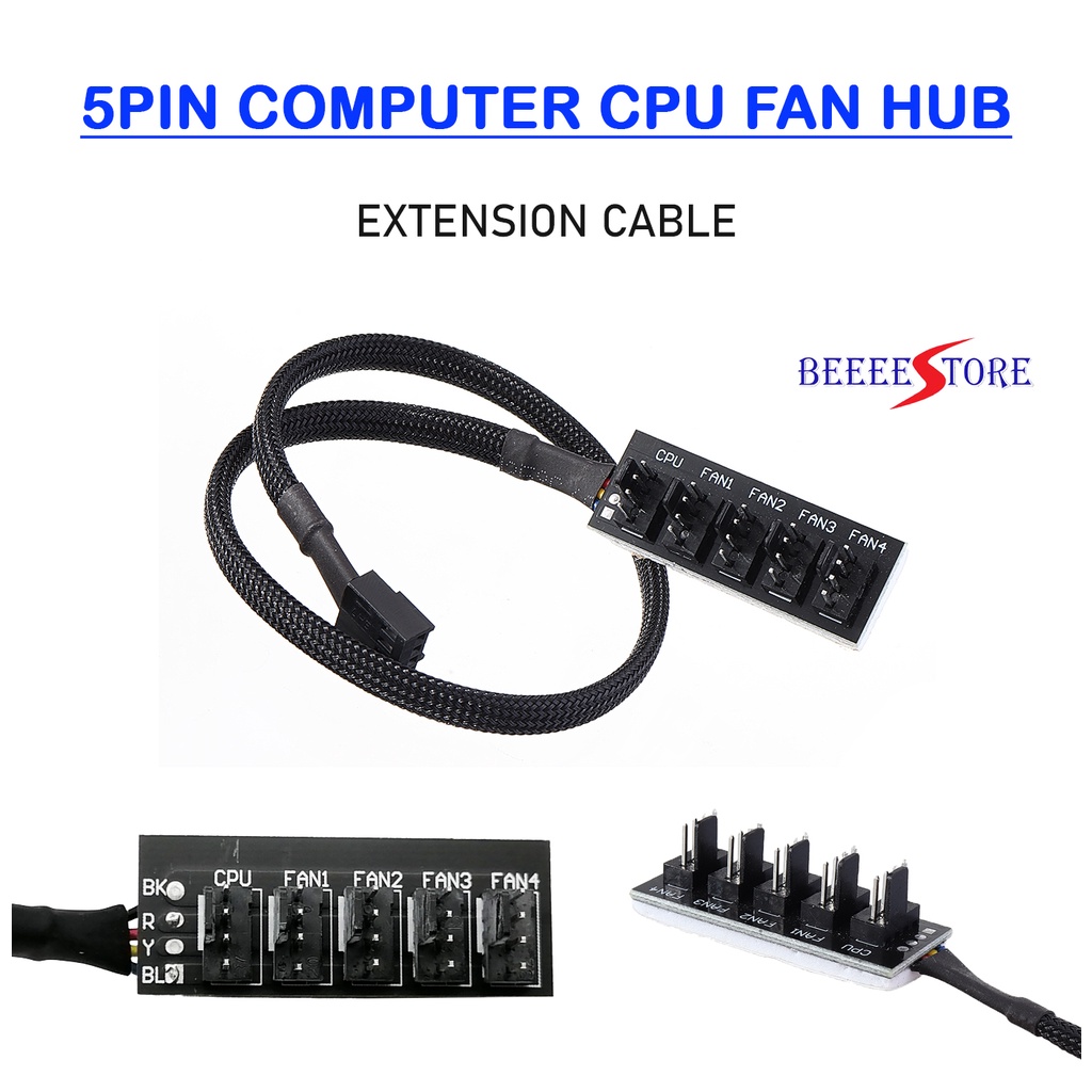 5Pin Computer CPU PWM Fan Hub Extension Cable 5-pin Motherboard Pair ...
