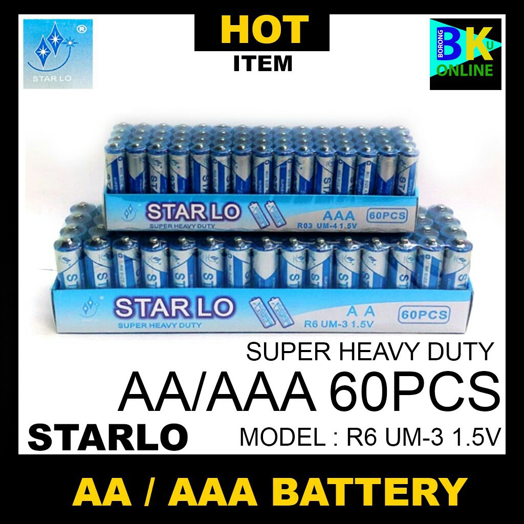 AA / AAA BATTERY STARLO SUPER HEAVY DUTY R6 UM-3 1.5V (60 PCS) | Shopee ...