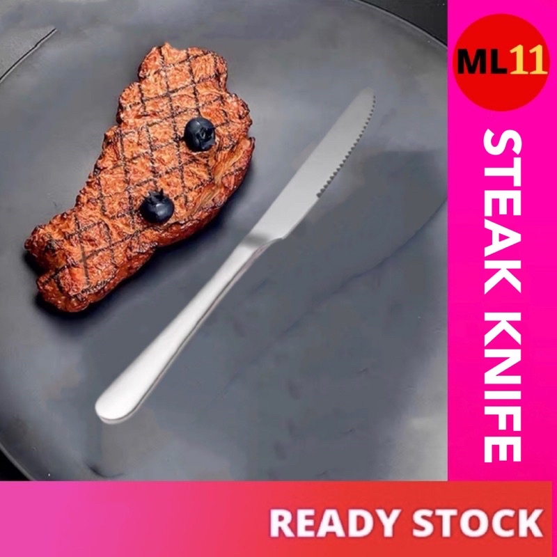 Stainless Steel Steak Knife Wooden Handle Western Serrated Meat Knives ...