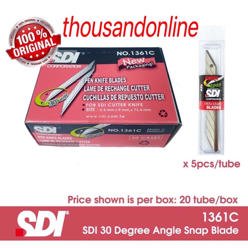ORIGINAL SDI 30 DEGREE ANGLE SNAP BLADE / REFILL FOR SDI CUTTER KNIFE ~ SDI BLADE 1403C / 1361C ...
