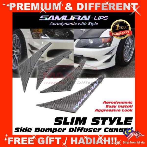 SAMURAI-LIPS SLIM Style Front Bumper Shark Fin Diffuser Canard Premium ...