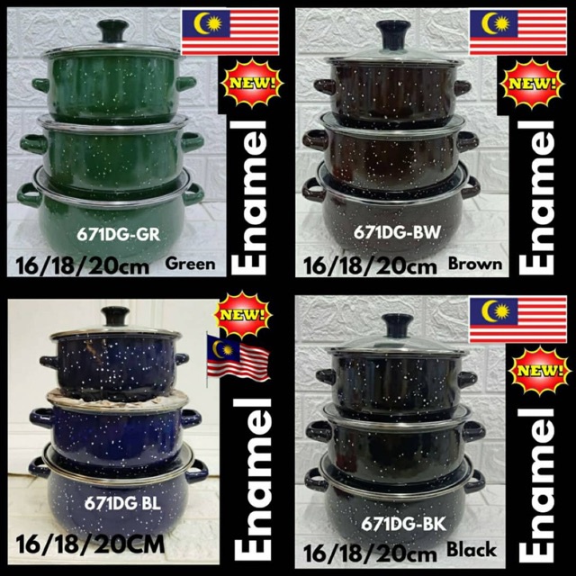 ♨️PERIUK ENAMEL 3 BERADIK TUDUNG KACA GIFT SET COOKWARE SET PERIUK ...