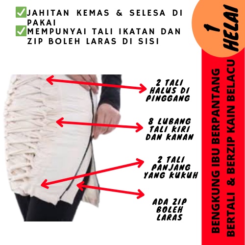 Bengkung 2 Tali & Zip Sisi Ibu Berpantang 100% Kain Cotton Belacu ...
