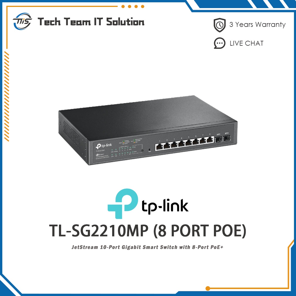 TP-Link TL-SG2210MP 8 PORT POE (JetStream 10-Port Gigabit Smart Switch with 8-Port PoE+ ...
