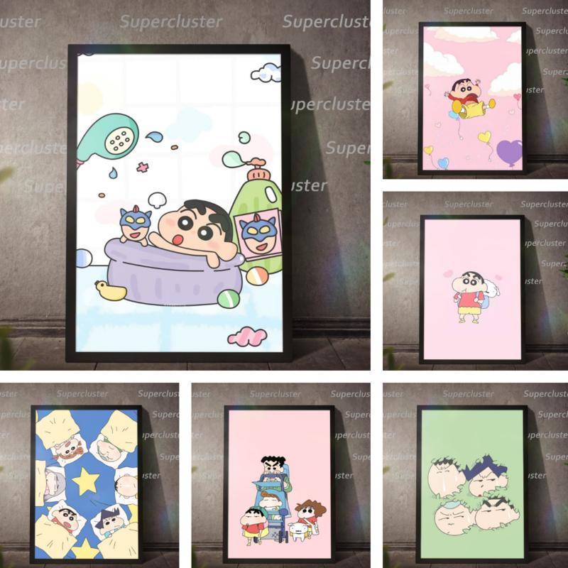 Anime Canvas Crayon Shin chan Painting Cute Shinchan Poster Wall Print ...