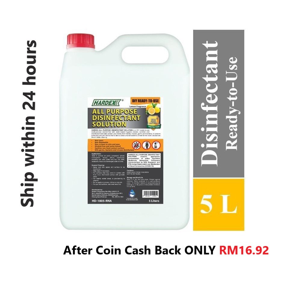 Hardex All Purpose Disinfectant Solution 5L (Non-Alcohol) # hand ...