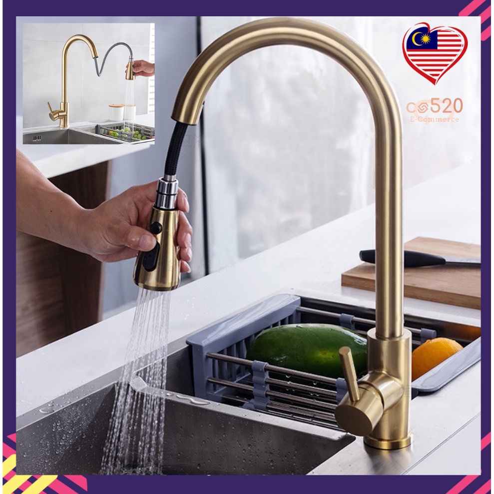 Modern Tap Single Lever Pull Out Spray Faucet Gold Color Kitchen ...