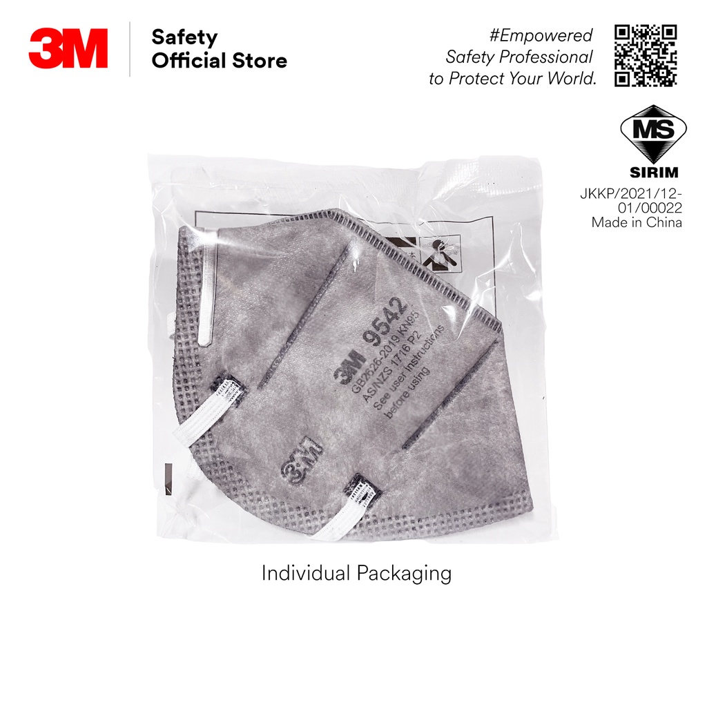 3M™ 9542 KN95/P2 Particulate/ Haze/ Dust/ Mist Disposable Respirator/ Organic Vapor/ Smell ...