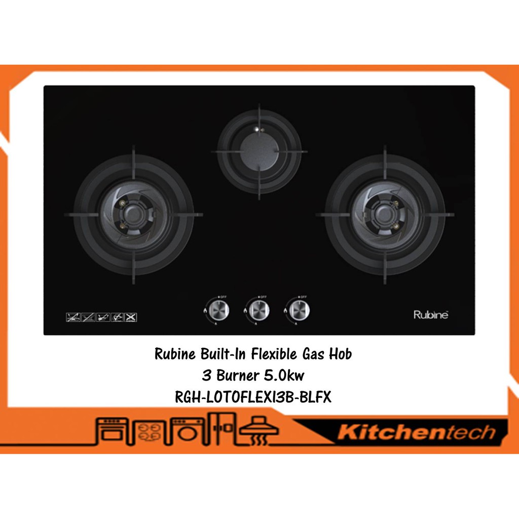 Rubine Built-In Flexible Gas Hob RGH-LOTOFLEXI3B-BLFX 5.0kw - RGH ...