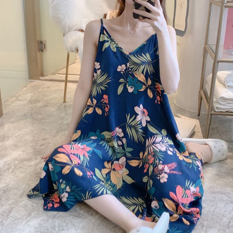 🔥 Nightwear Cotton Silk Night Dress Pyjamas Dress Women 🔥 | Shopee Malaysia