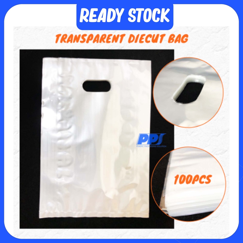 100pcs Clear Transparent Bag with Handle / Clear Shopping bag / PP ...