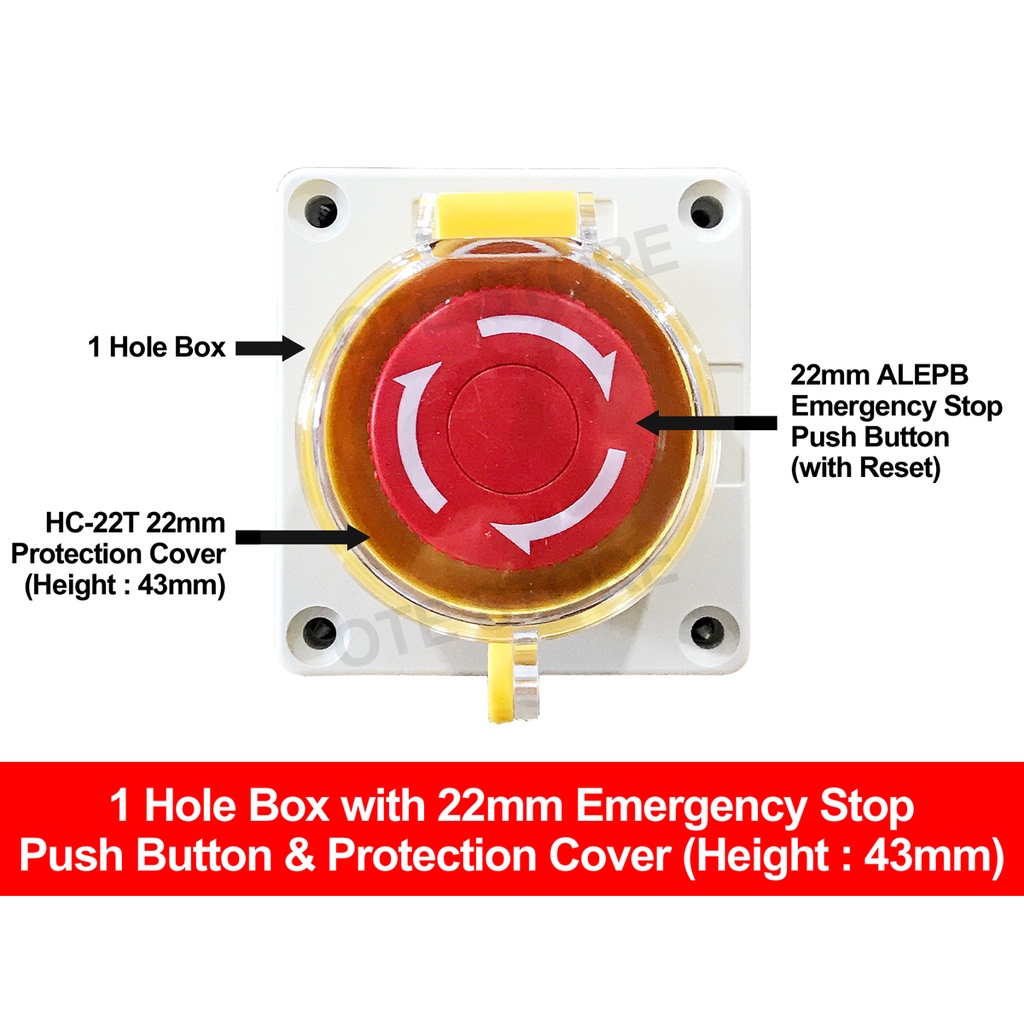1 Hole Box with 22mm ALEPB Red Emergency Stop Push Button & Protection ...