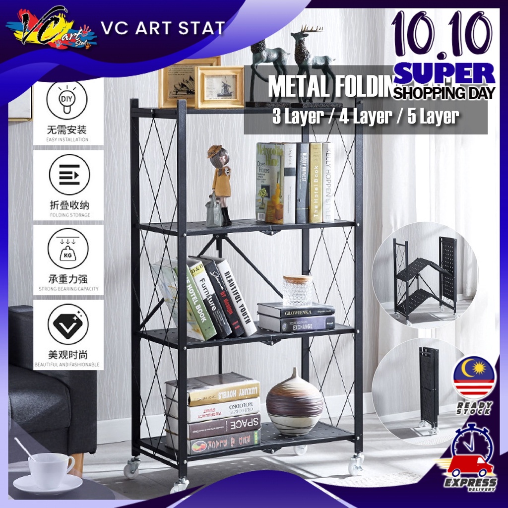 canvas painting 3 / 4 / 5 Tier Metal Folding Rack Large Cart Storage ...