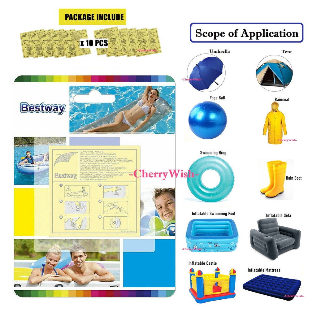 BESTWAY 62068 Heavy Duty Repair Patch Kit For Inflatable Swimming Pools ...