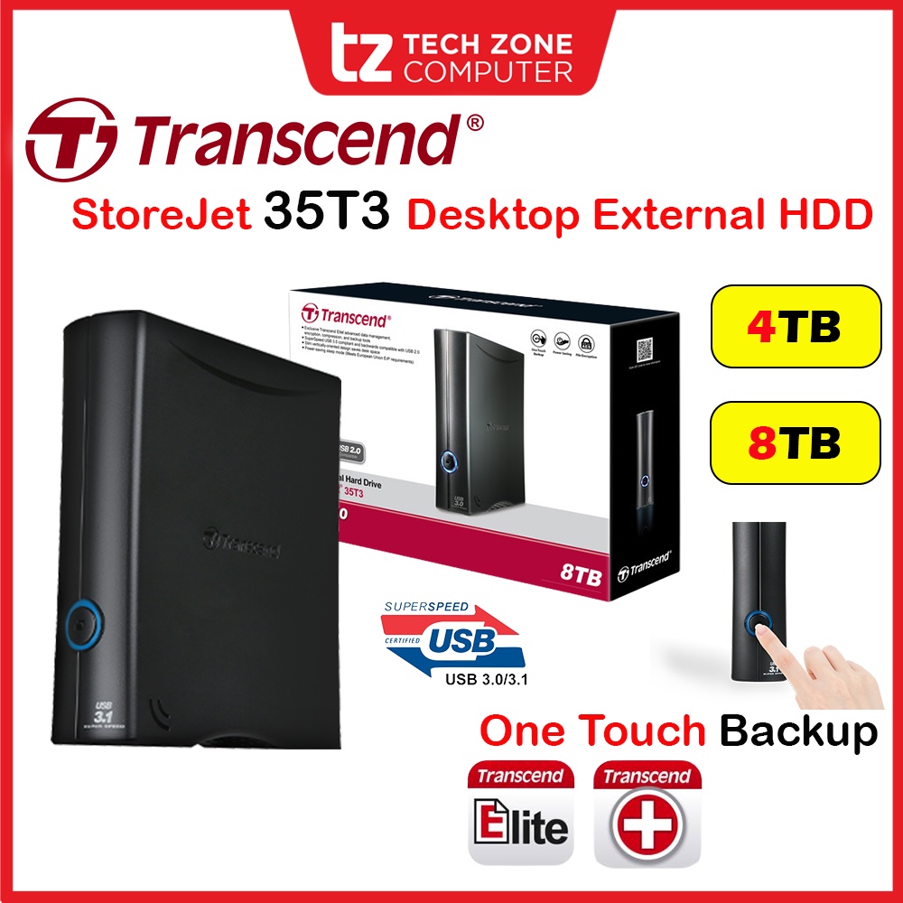 Transcend StoreJet 35T3 External Hard Drive 4TB / 8TB USB 3.1 ...