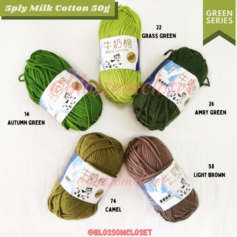 5ply Milk Cotton Knitting Yarns 50g Benang Kait Milk Cotton (Green ...