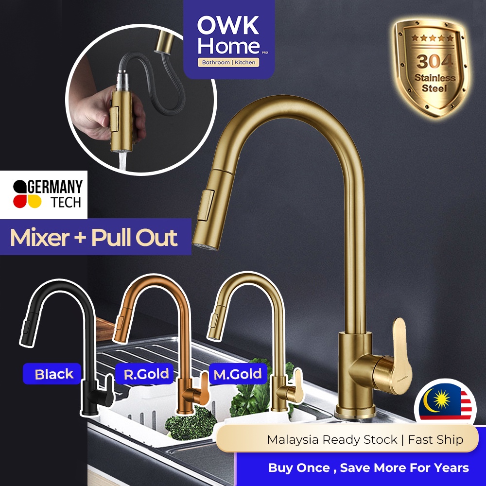 Gold Pull Out Kitchen Tap | Hot Cold Mixer Water Tap Kepala Paip Sinki ...