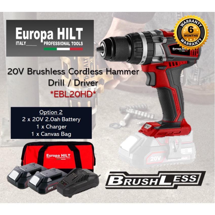 Europa Hilt EBL20HD 20V *Brushless* Cordless Hammer Drill / Driver | Shopee Malaysia