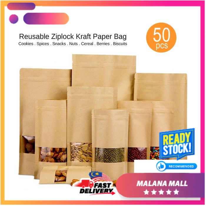 Packaging standing Pouch ziplock kraft packaging with window kraft ...