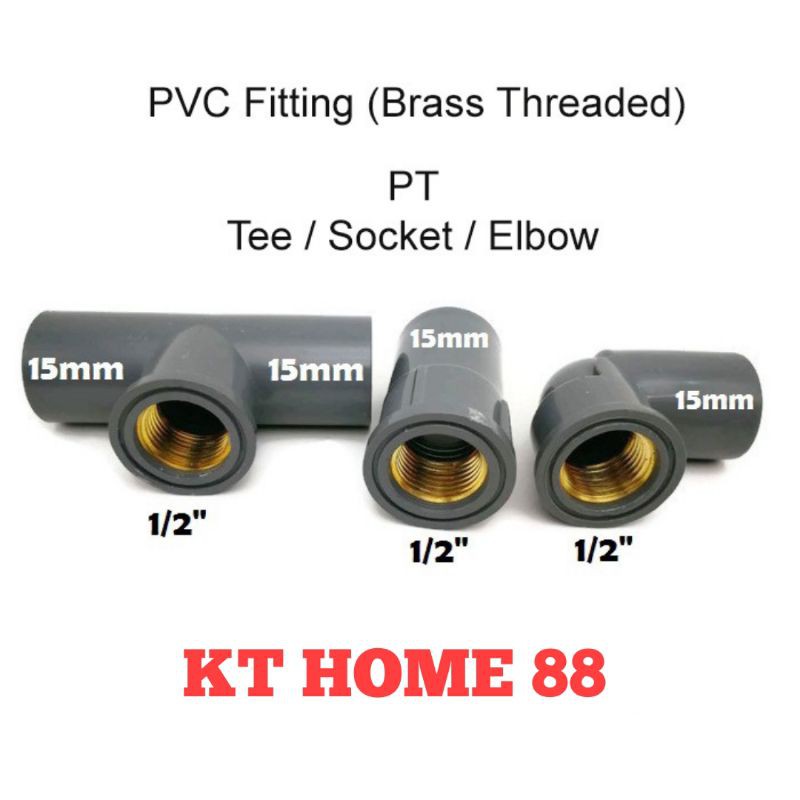 PVC Fitting PT Elbow/ Socket / Tee with Copper Thread 1/2 inch | Shopee ...