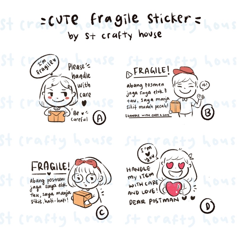 [ 30 pcs ] Cute COMIC FRAGILE STICKER for parcel postage | envelope pos ...
