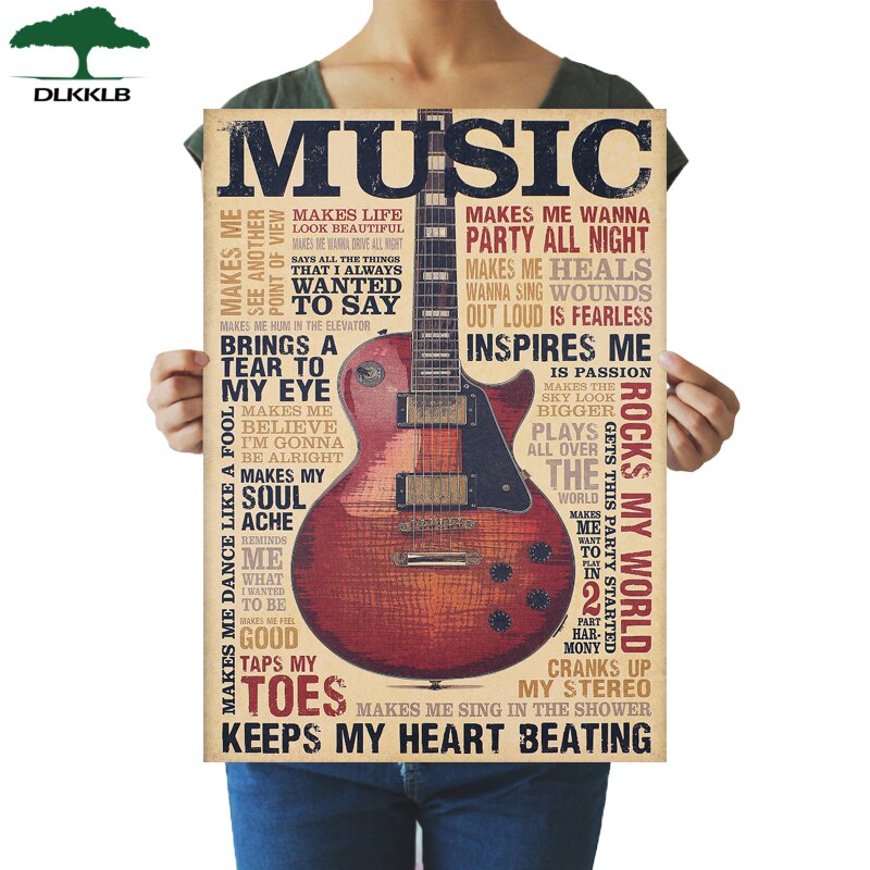 DLKKLB Music Guitar Poster Classic Vintage Retro Kraft Paper Poster ...