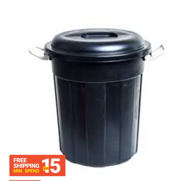 12 Gallon Plastic Garbage Dustbin Trash Pail With Cover / Tong Sampah Tong Sampah Hitam / Black ...