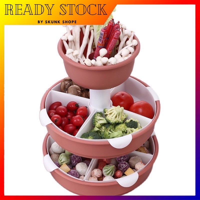SS 3 Layer Rotatable Steamboat Bowl Drainer Container 0233 - Mangkuk ...