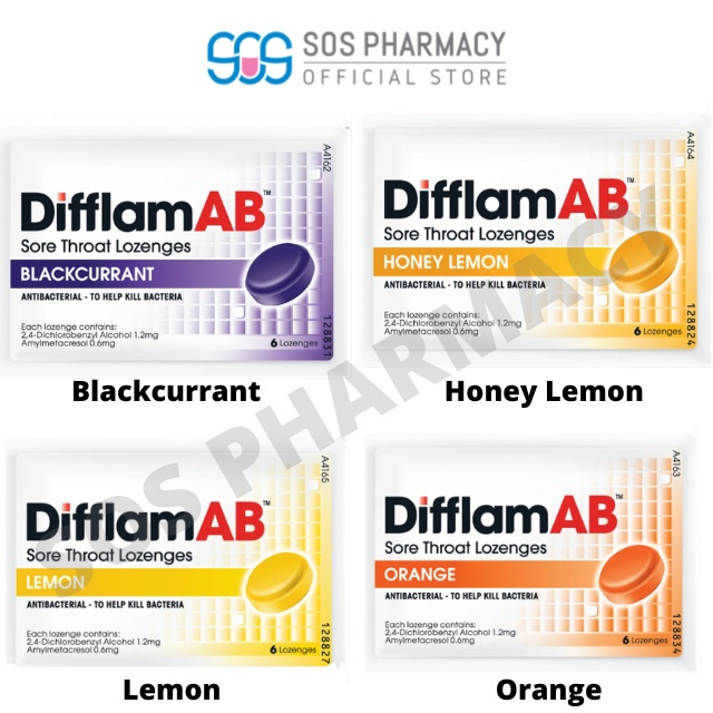 DIFFLAM AB Sore Throat Lozenges (Orange/Blackcurrant /Lemon /Honey ...