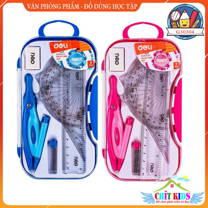 Deli G30304 7pcs student tool set - Ruler, pencil compass, eke ...